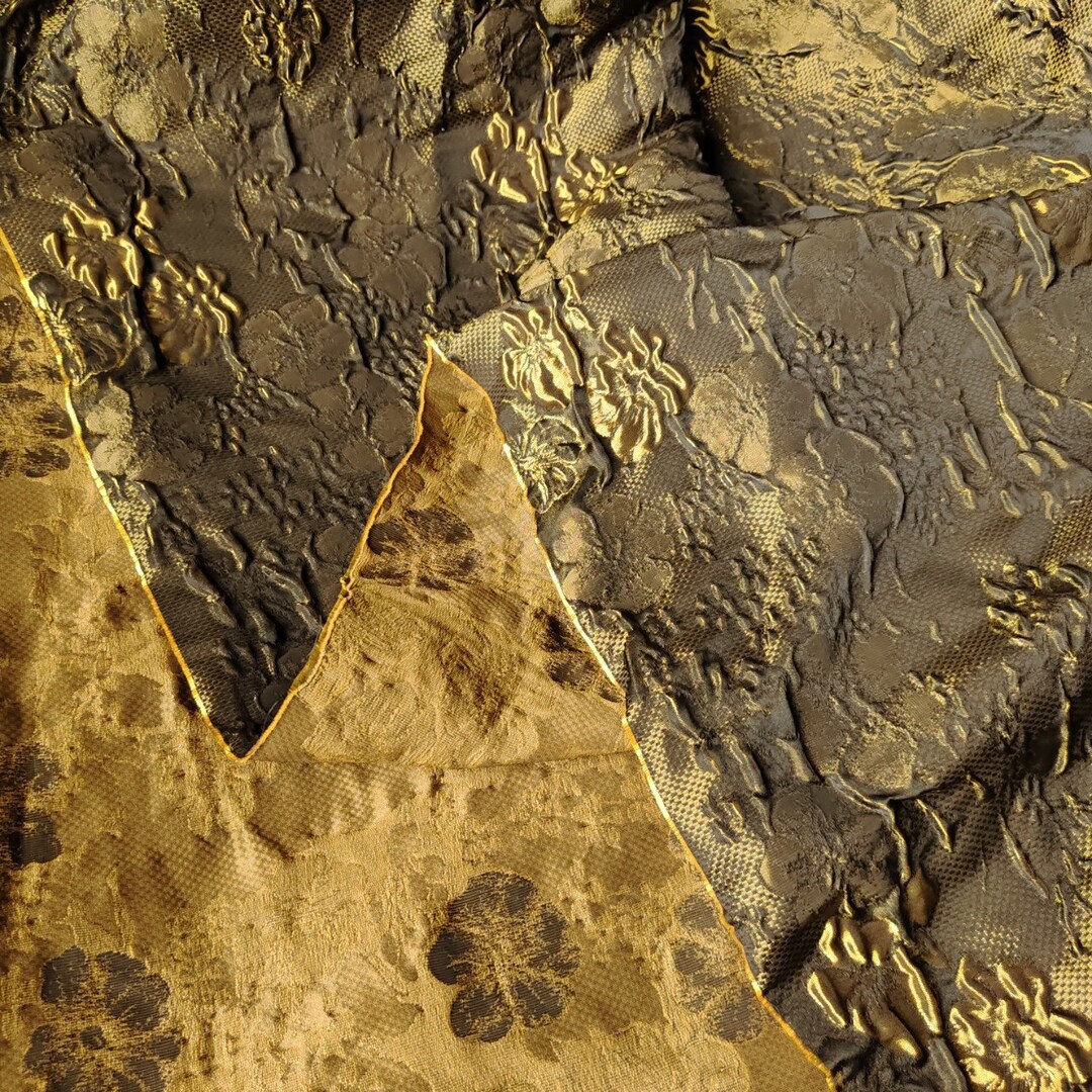 Gold Brown Reversible Jacquard Woven Fabric, 3D Floral Pattern With ...
