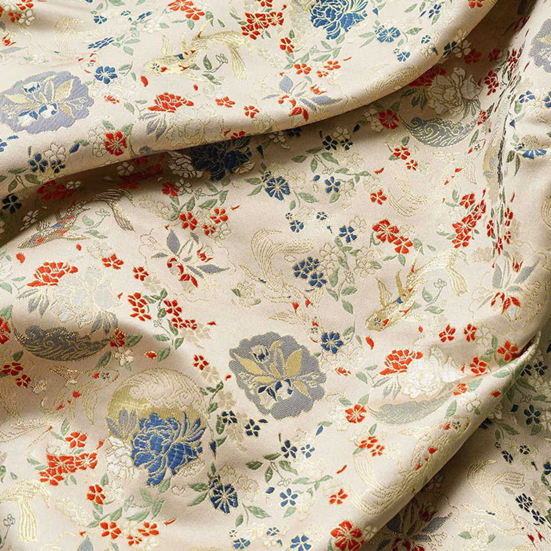 Nishijin Japanese Brocade Fabric: Goldfish Floral Jacquard, 59" Wide - Etsy