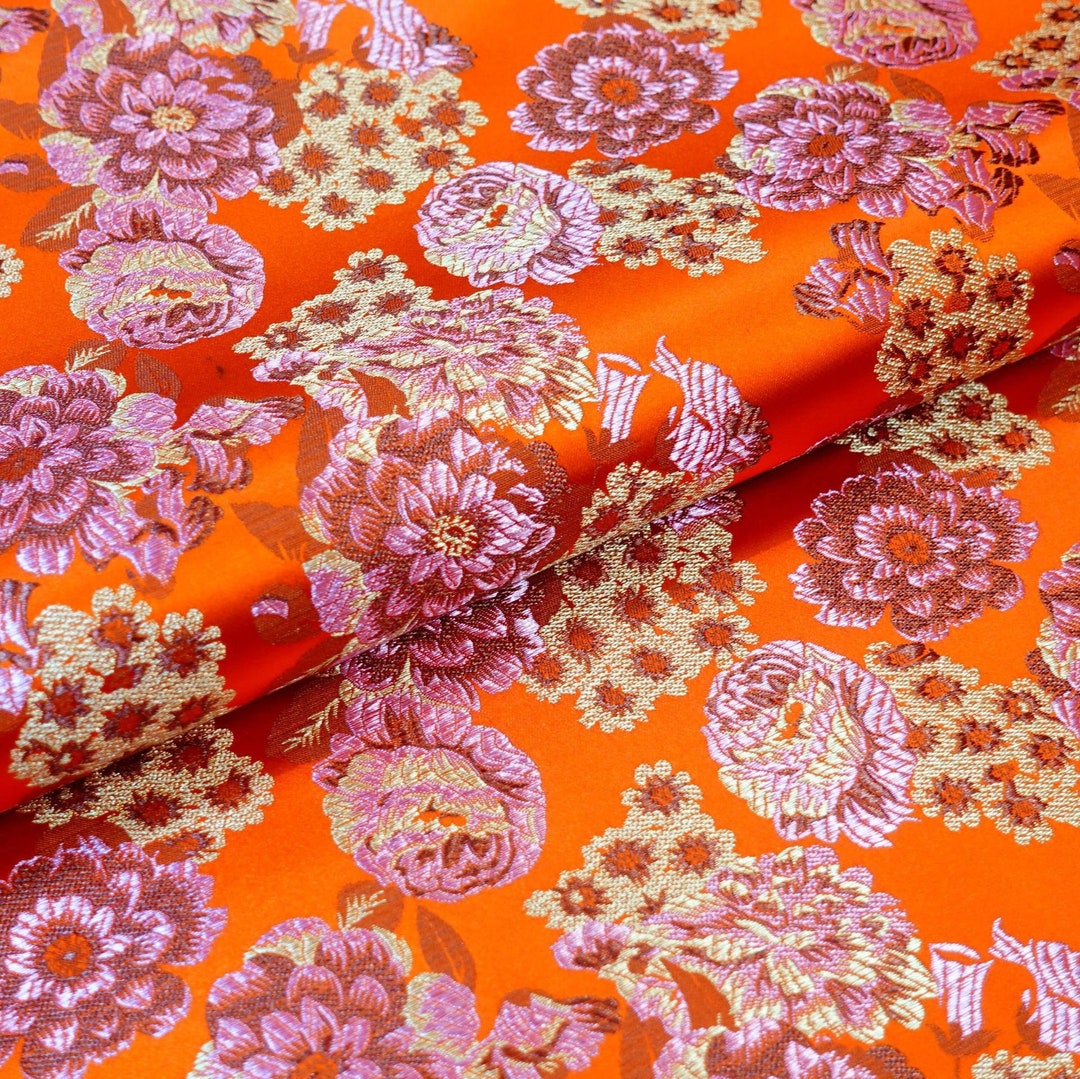 Silk Brocade Fabric Begonia Flowers, 45"w Brocade Fabric by 1 Meter ...
