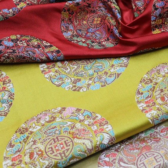 Chinese Fu Symbol Satin Brocade Floral 29.5w Brocade | Etsy
