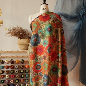 Floral Linen Fabric: Dunhuang Style, Vintage Home Decor, Sewing ...