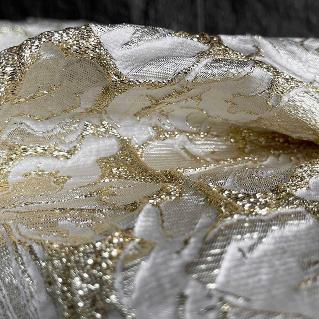 53"w Gold Pattern Embossed Effects Jacquard Fabric, 3D Designer Fabric ...