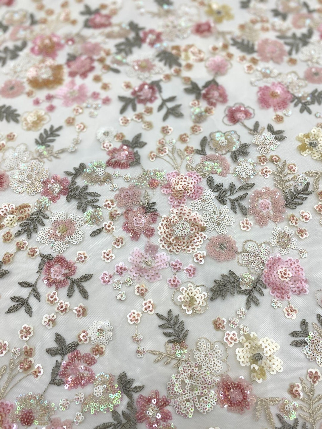 Floral Sequin Embroidered Mesh Lace Fabric, Pink Girly Dress, 49"w - Etsy