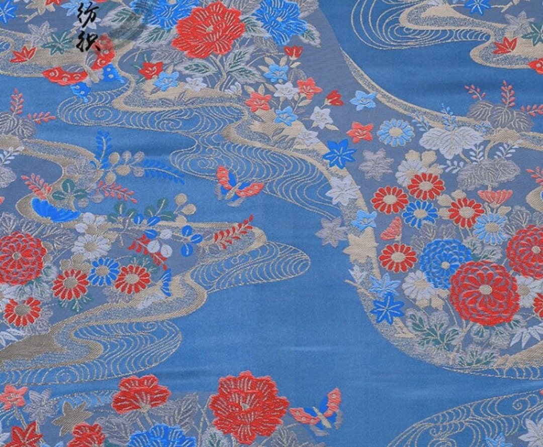 Nishijin Japanese Fabric, Floral Jacquard Silk Brocade by Meter, 59w, 4 ...