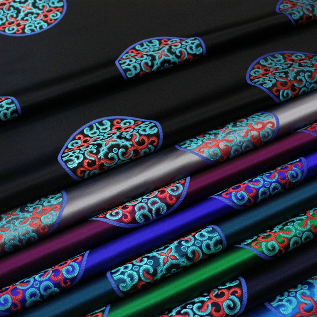Chinese Fu Symbol Satin Brocade Floral 29.5"w Brocade Jacquard Satin 9 ...