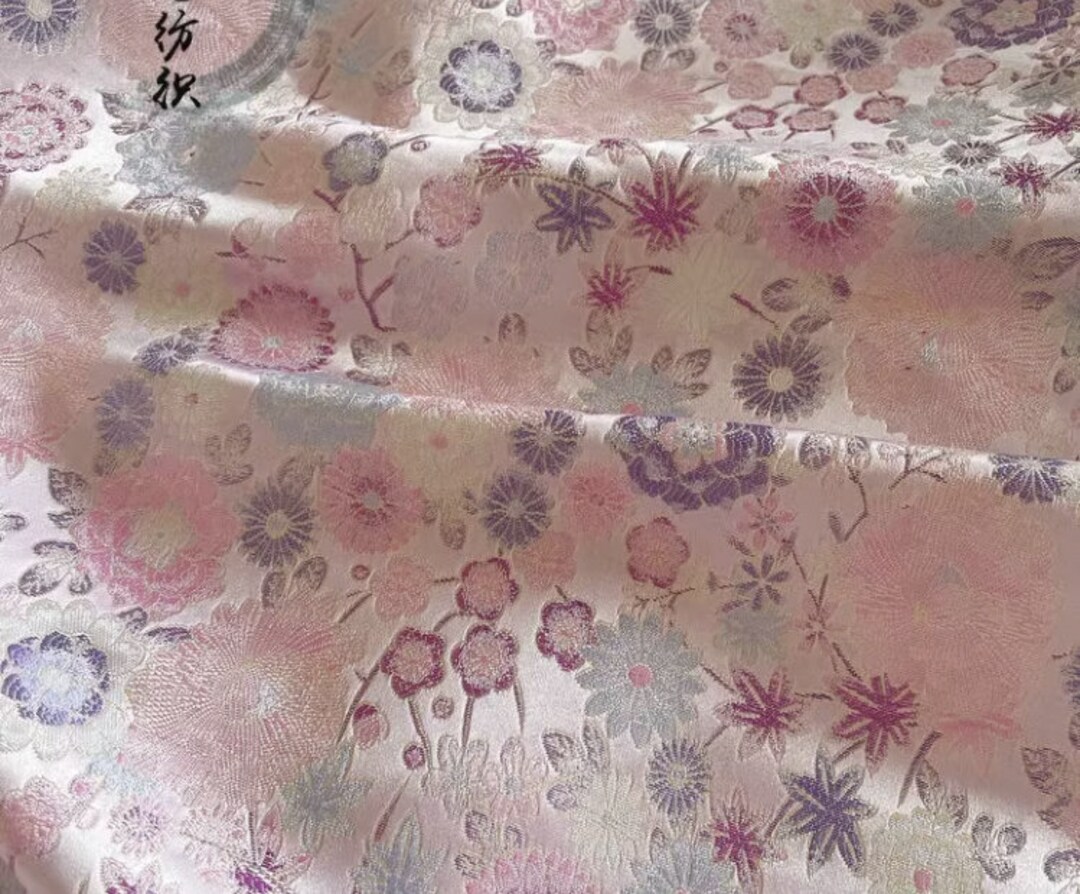 Japanese Nishijin Fabric, Sweet Hydrangea Pattern Jacquard Silk Brocade ...