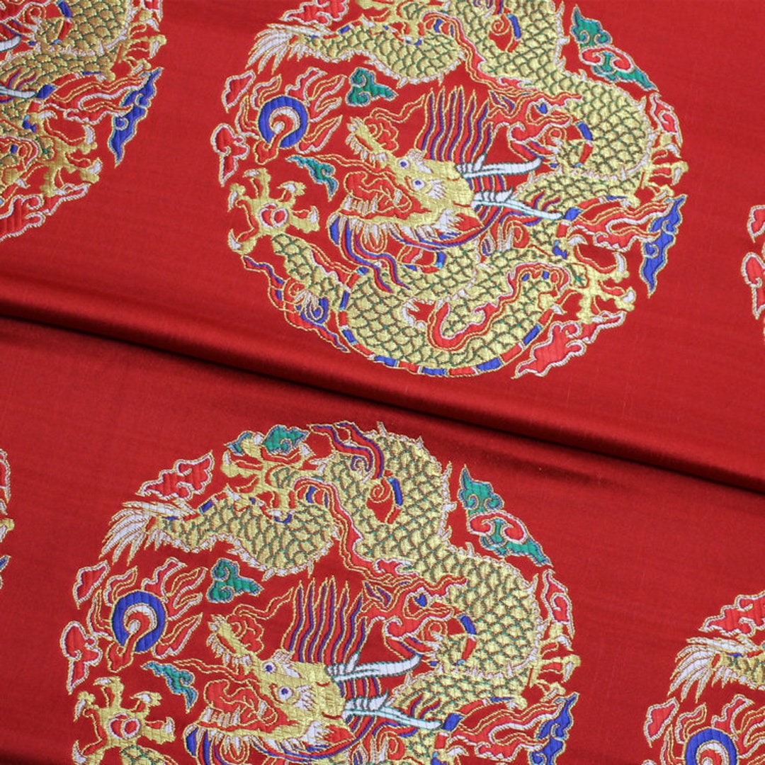Red Chinese Dragon Brocade Fabric: Multi-color Silk Rayon Blend - Etsy