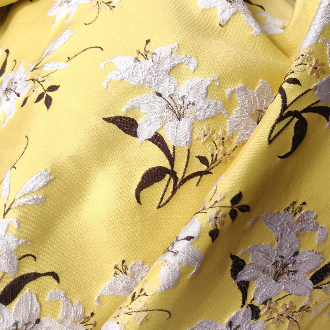 Reversible Jacquard Woven Fabric, 3D Floral Lily Pattern With Embossed ...