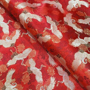 59w Red Birds Fabric Chinese Crane Jacquard Satin - Etsy