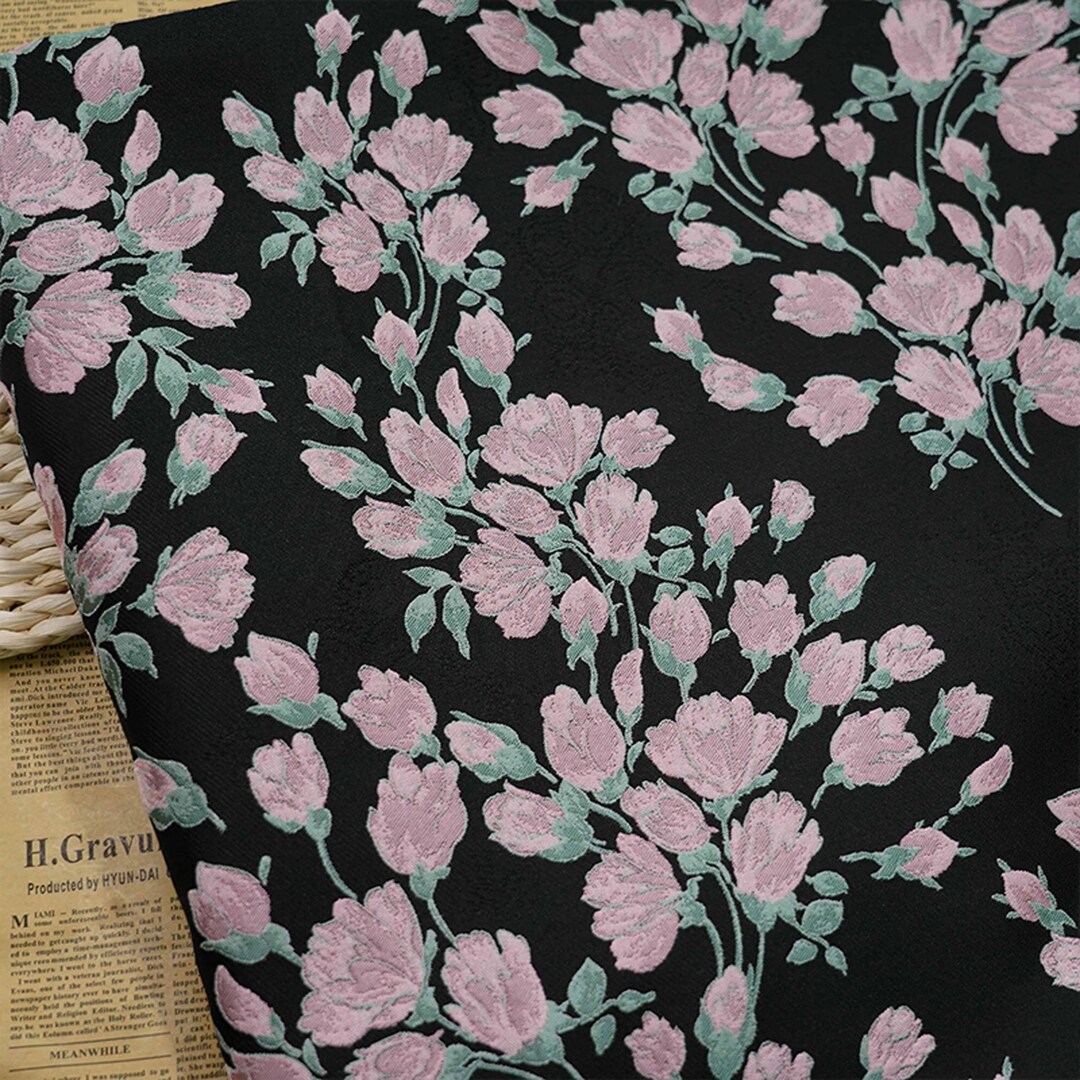 Reversible Jacquard Woven Fabric, Pink Flower With Embossed Effects ...
