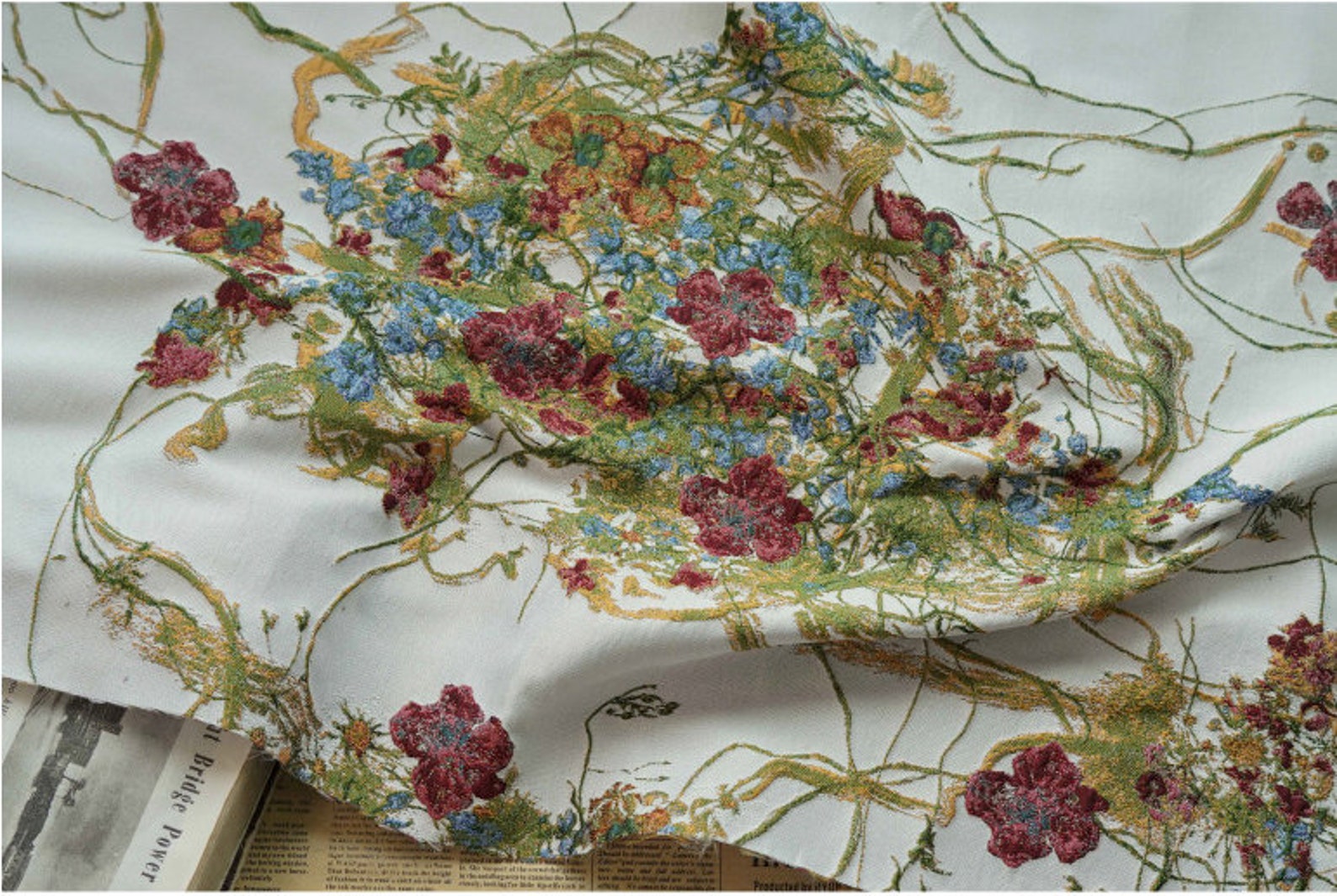Vine Flower Jacquard Fabric: 3D Oil Painting Texture, 58" Wide - Etsy