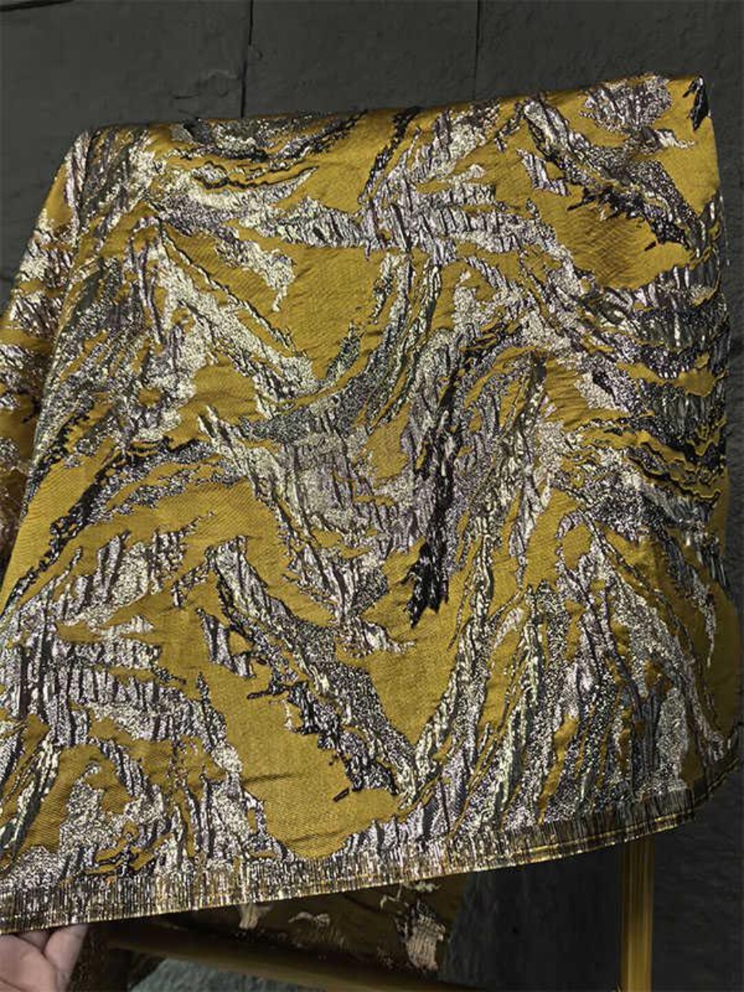 Jacquard Fabric 3D Gold Thread, Golden Shiny Mountains, 59" W ...