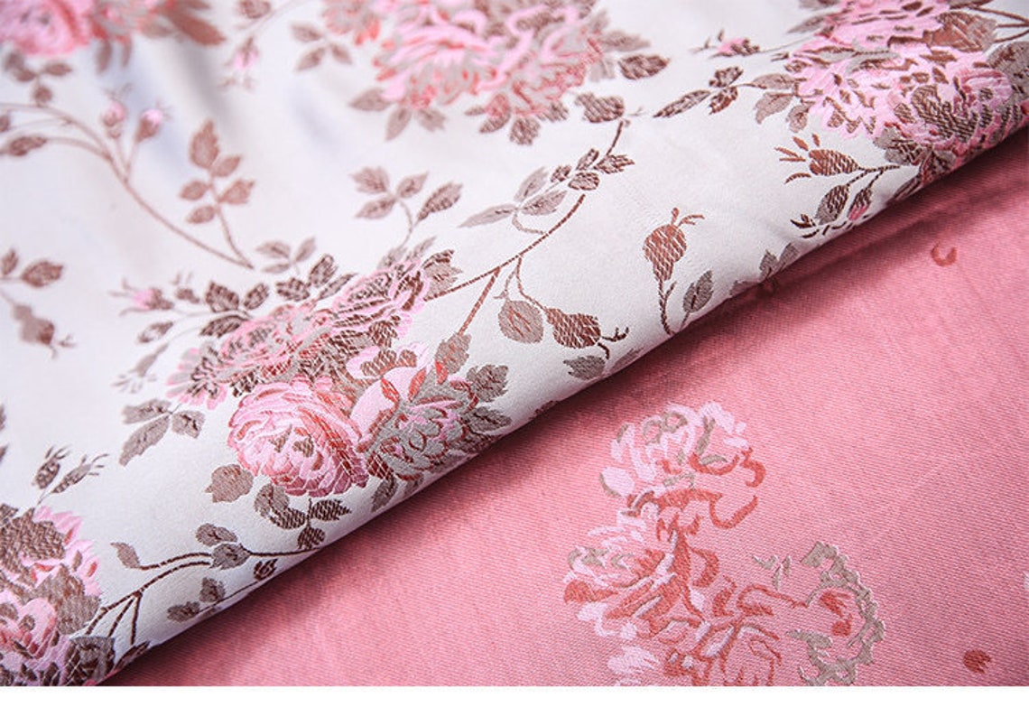 Shiny Silk Brocade Fabric Rose Flower Design Wedding Fabric | Etsy
