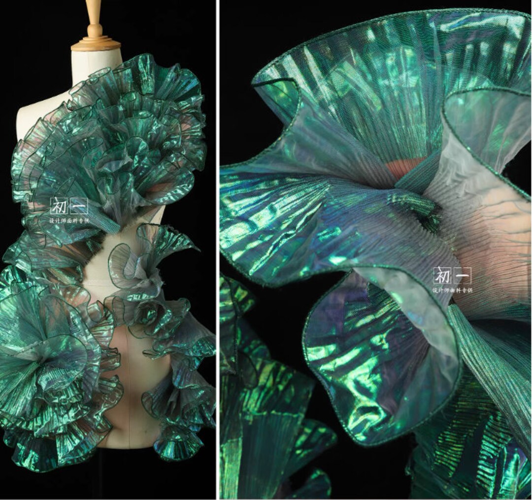 Two Toned Fabric, 13cm Wide 3D Folds Ruffle Organza, Designer Fabric ...