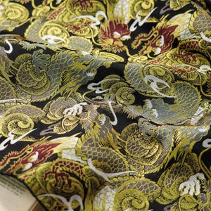 59"w Nishijin Chinese Dragon Fabric, Modern Japanese Jacquard Silk ...