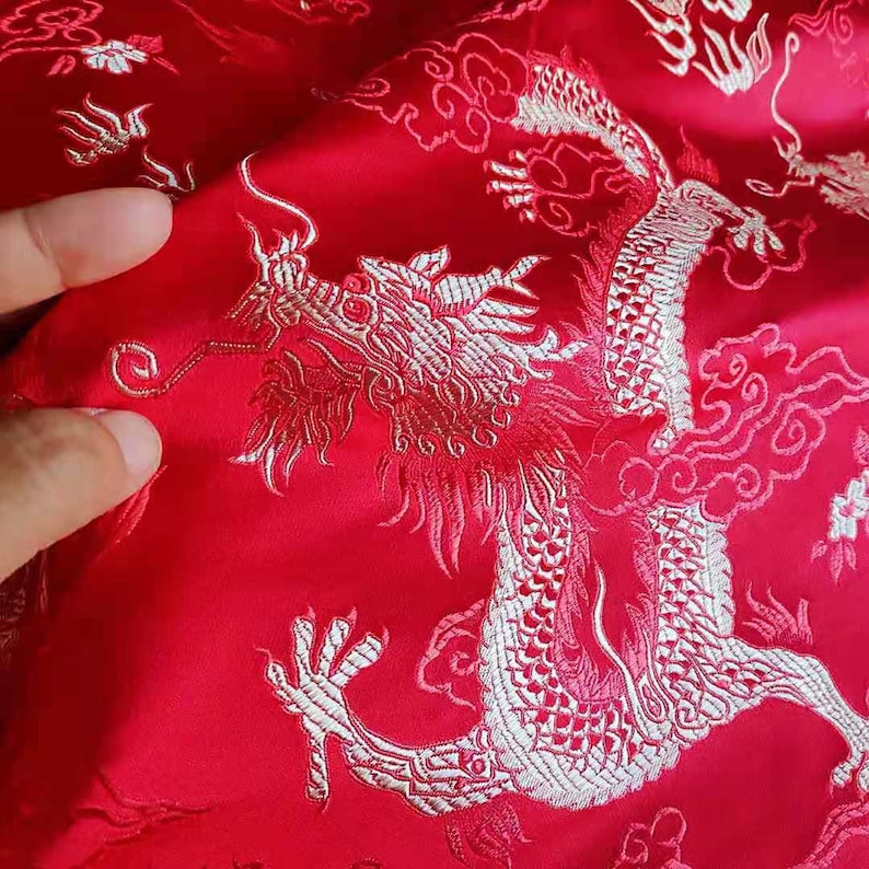 Chinese Dragon & Fire Silk Brocade Fabric on SALE 9.99/meter - Etsy