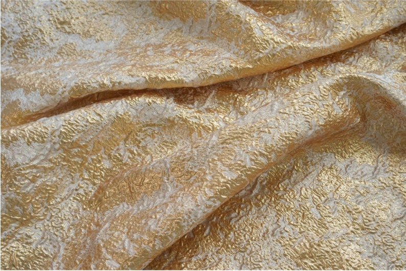Gold Metallic Jacquard Fabric by the Yard: 3D Embossed Woven Upholstery ...