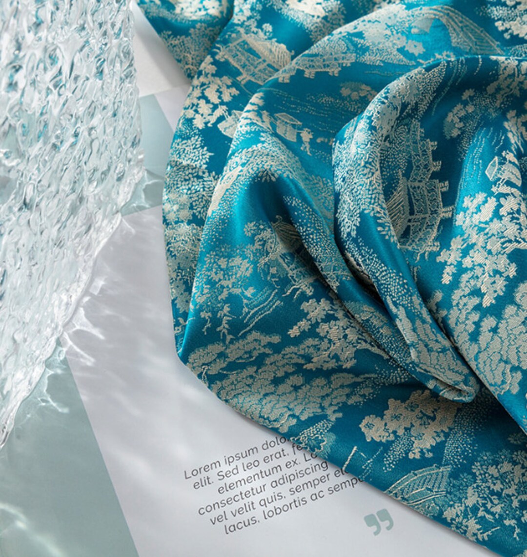 59"w Ancient Chinese Famous Paintings Pattern Jacquard Fabric - 2 ...