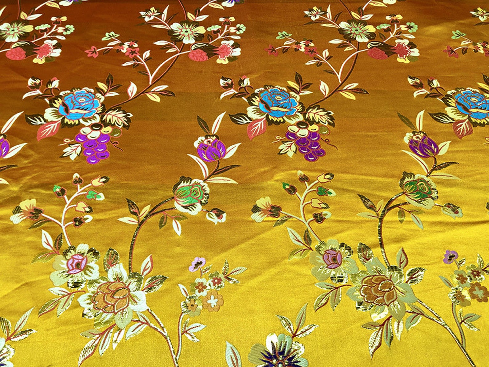59 Wide Chinese Gold Thread Rose Silk Fabric Handmade - Etsy