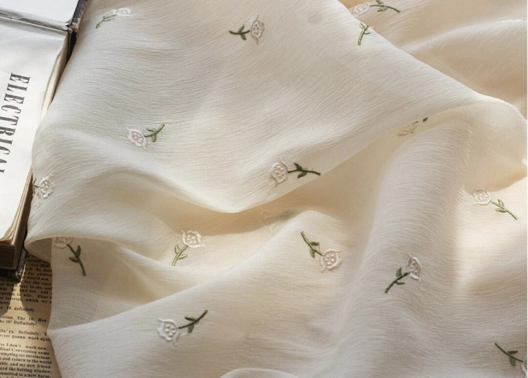 59“W Flower Embroidery Chiffon Fabric, 3D Silk Chiffon Fabric, Curtain ...