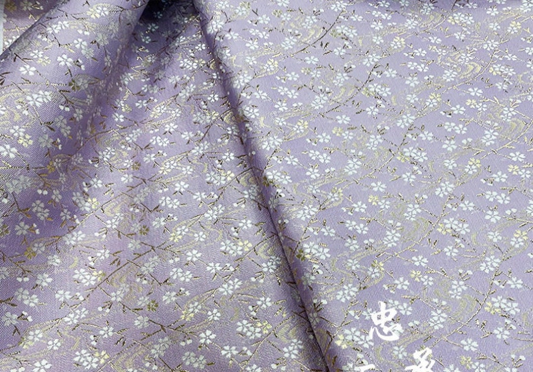 Nishijin Ori Brocade Fabric: Lilac Japanese Kimono Gown, Gold Thread ...
