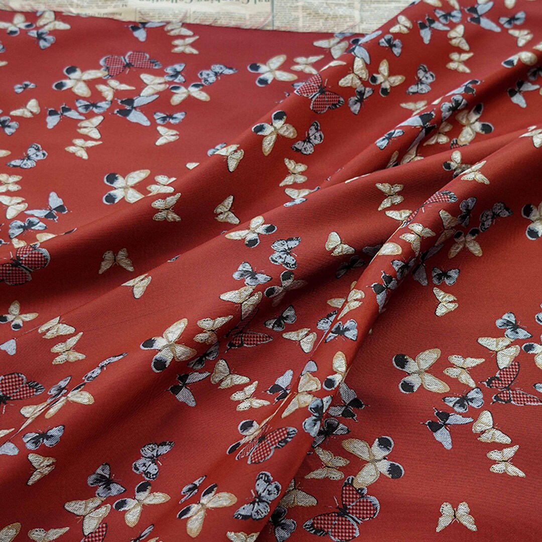 Gold Thread Butterfly Jacquard Fabric: Chinese Painting Style, 59" Wide ...