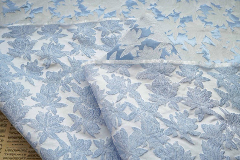 Light Blue Floral Jacquard Fabric: 3D Vintage Style, 63" Wide - Etsy