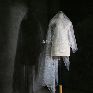 59"w Mermaid Wave Mesh Fabric, See-through Embroidery Fish Scale Sequin ...