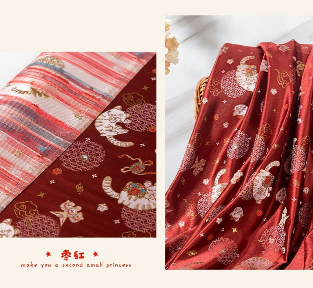 Japanese Nishijin Fabric, Lovely Sweet Tiger Pattern Jacquard Silk ...