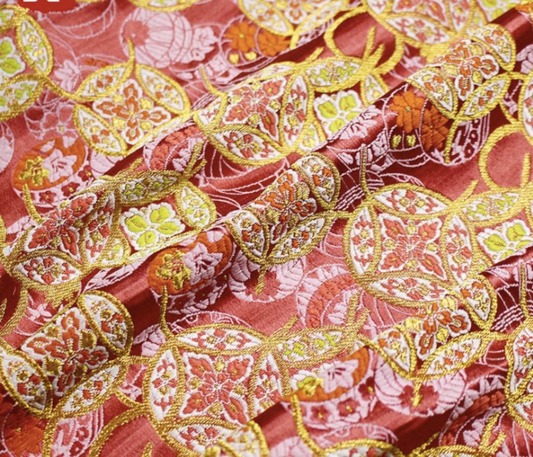Japanese Nishijin Ori Fabric, Traditional Copper Coin Pattern Japanese ...