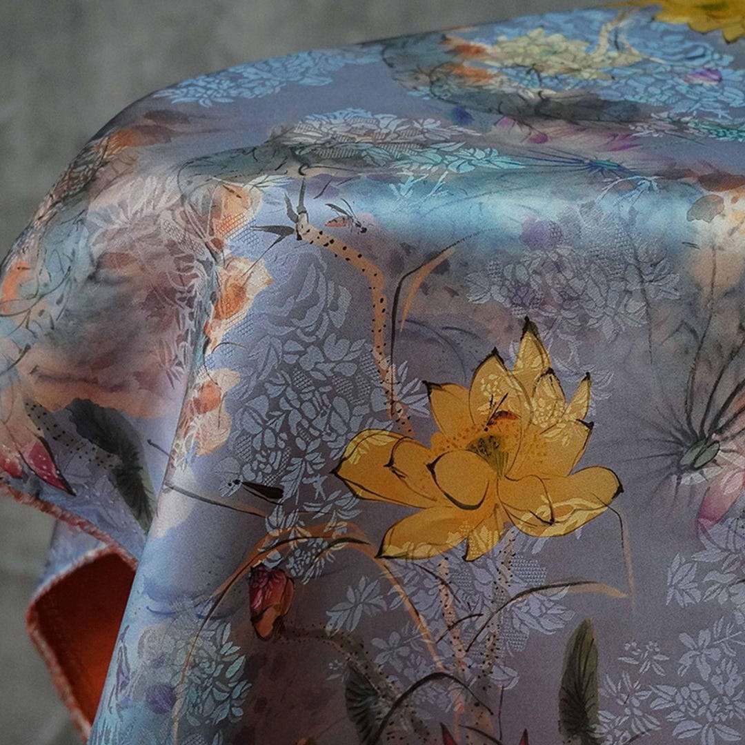 Lotus Flower Tea Silk Satin Fabric: Digital Print, 55" Wide - Etsy