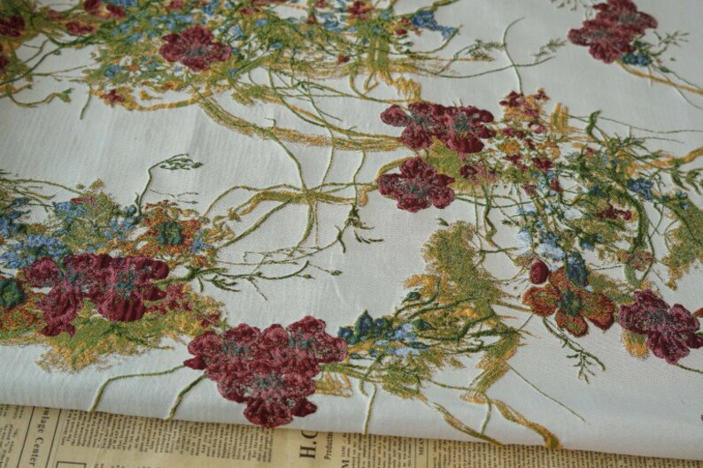 Vine Flower Jacquard Fabric: 3D Oil Painting Texture, 58" Wide - Etsy