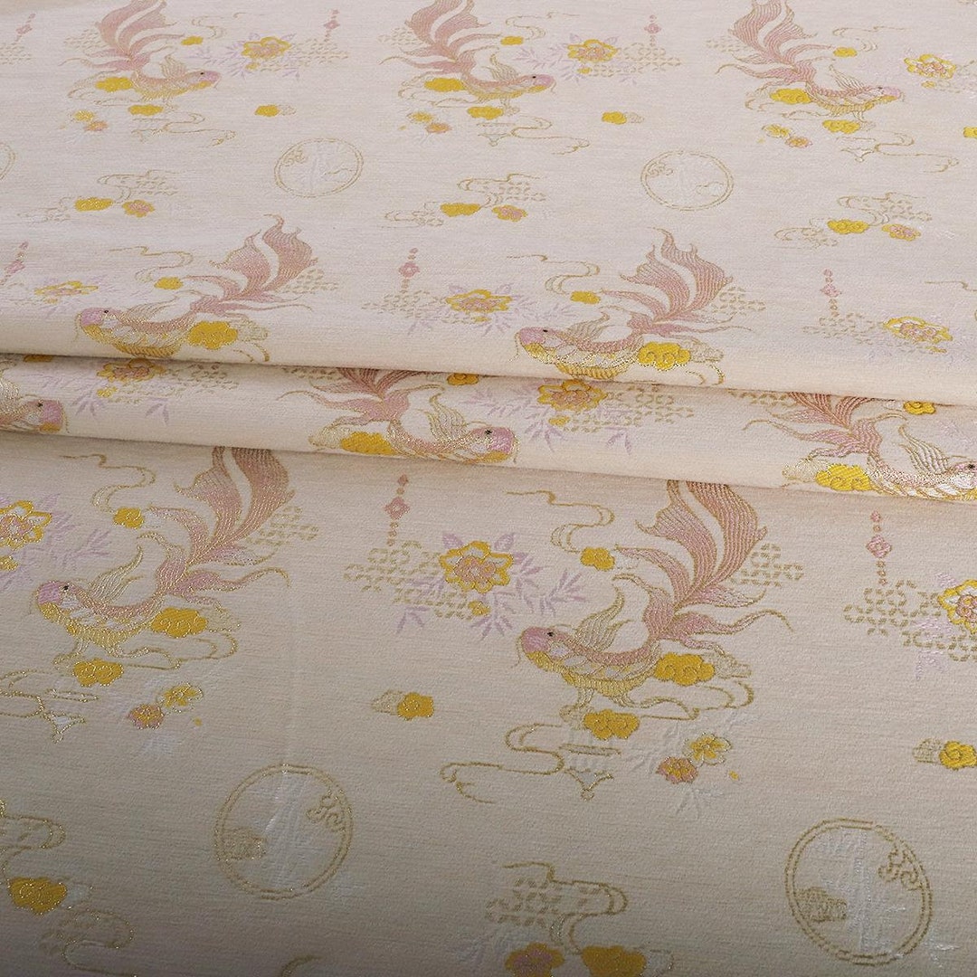 Mongolia Tibetan Koi Gold Weaving Pattern, 58"w, Upholstery, Decor ...