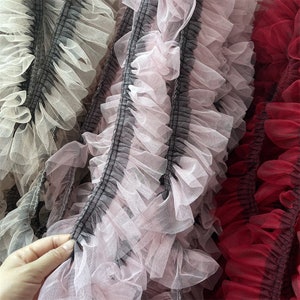 Sheer Pleated Ruffle, 3.5" W 3D Folds Ruffle Mesh Fabric, Designer ...