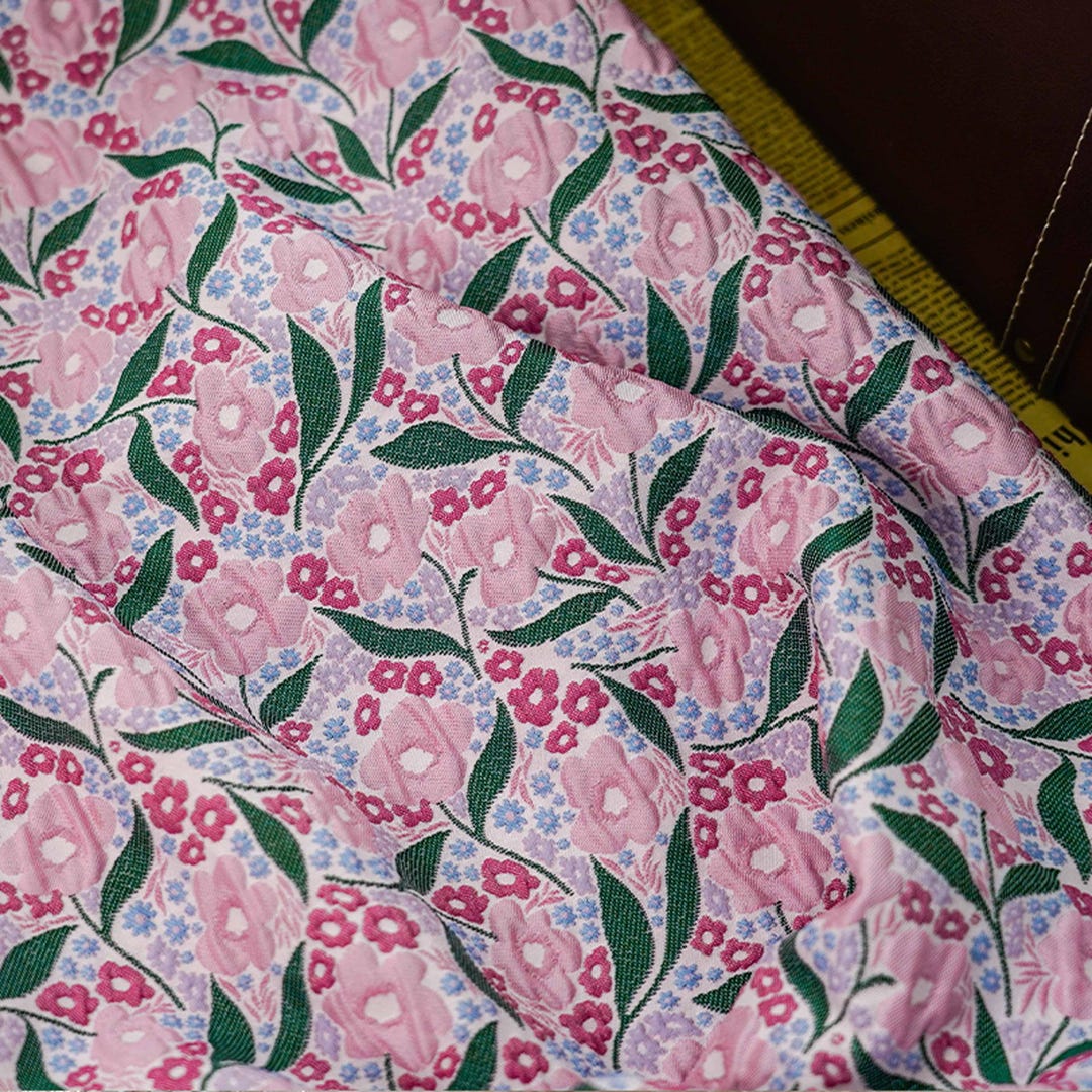Pink Flower Jacquard Embossed 3D Bubble Fabric, Flower Design, 55"w ...