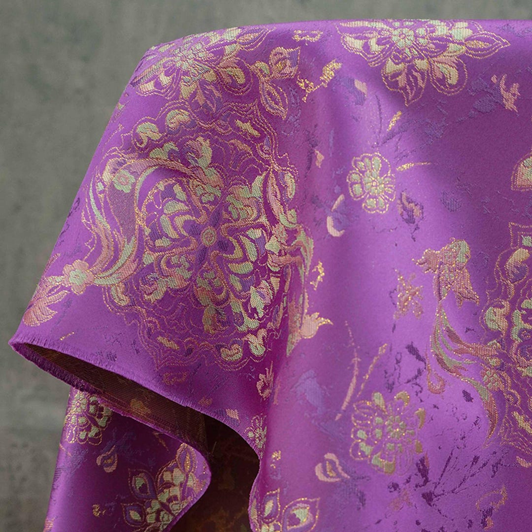 Purple Fish Jacquard Satin Brocade Fabric: Cheongsam Sewing, Home Decor ...