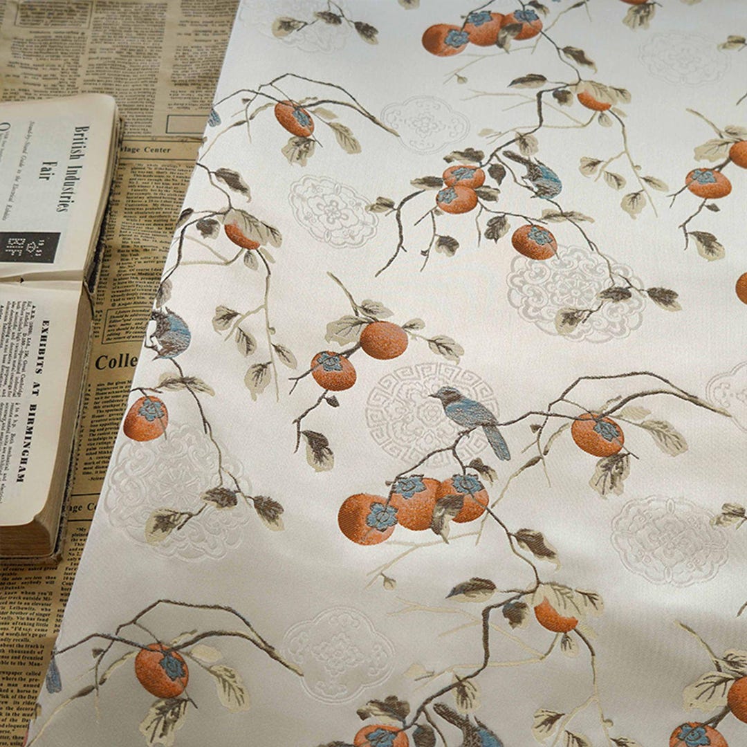 Reversible Jacquard Woven Fabric, Persimmon Ruyi With Embossed Effects ...