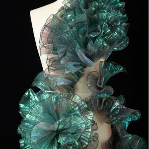 Two Toned Fabric, 13cm Wide 3D Folds Ruffle Organza, Designer Fabric ...