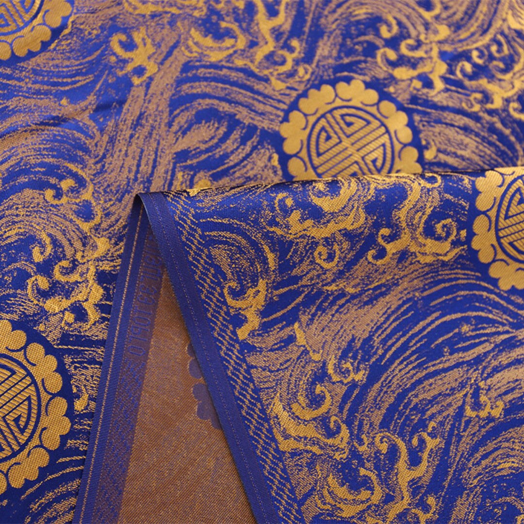 Blue & Gold Brocade Fabric: Chinese Cheongsam Costume Material - Etsy