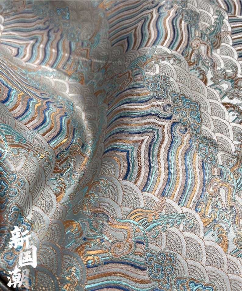 Ocean Waves Brocade Fabric: Silver White Silk Rayon Jacquard, 55"w - Etsy
