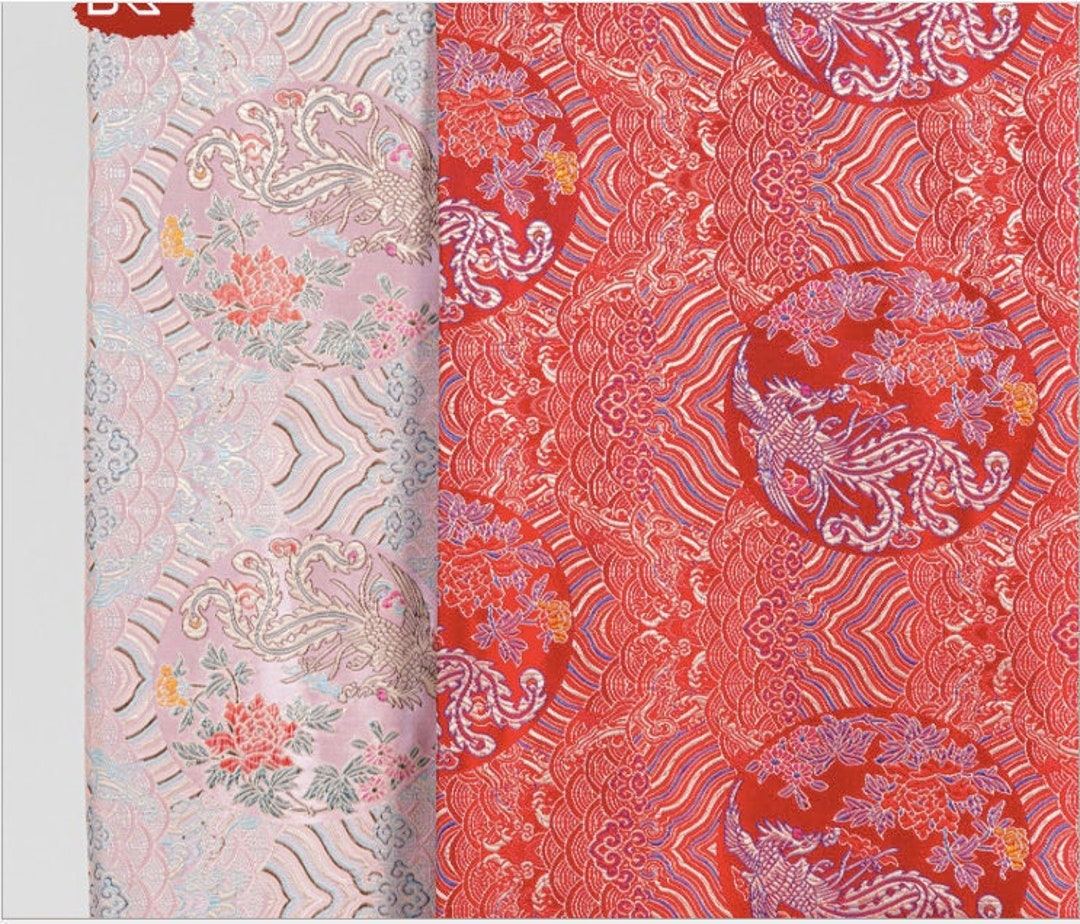 Traditional Sea Ocean Waves With Phoenix Silk Rayon Jacquard Brocade ...
