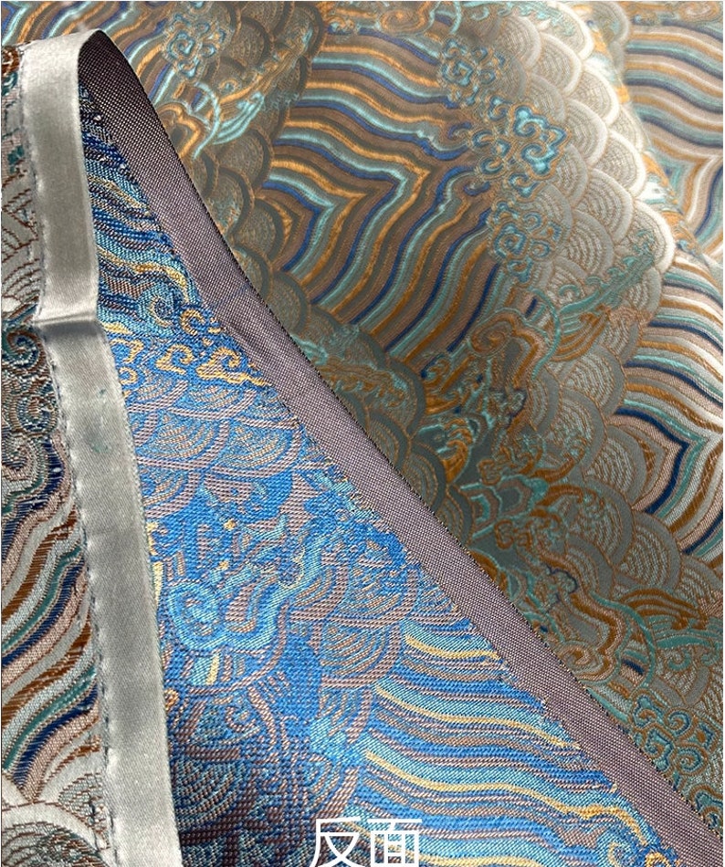 Ocean Waves Brocade Fabric: Silver White Silk Rayon Jacquard, 55"w - Etsy