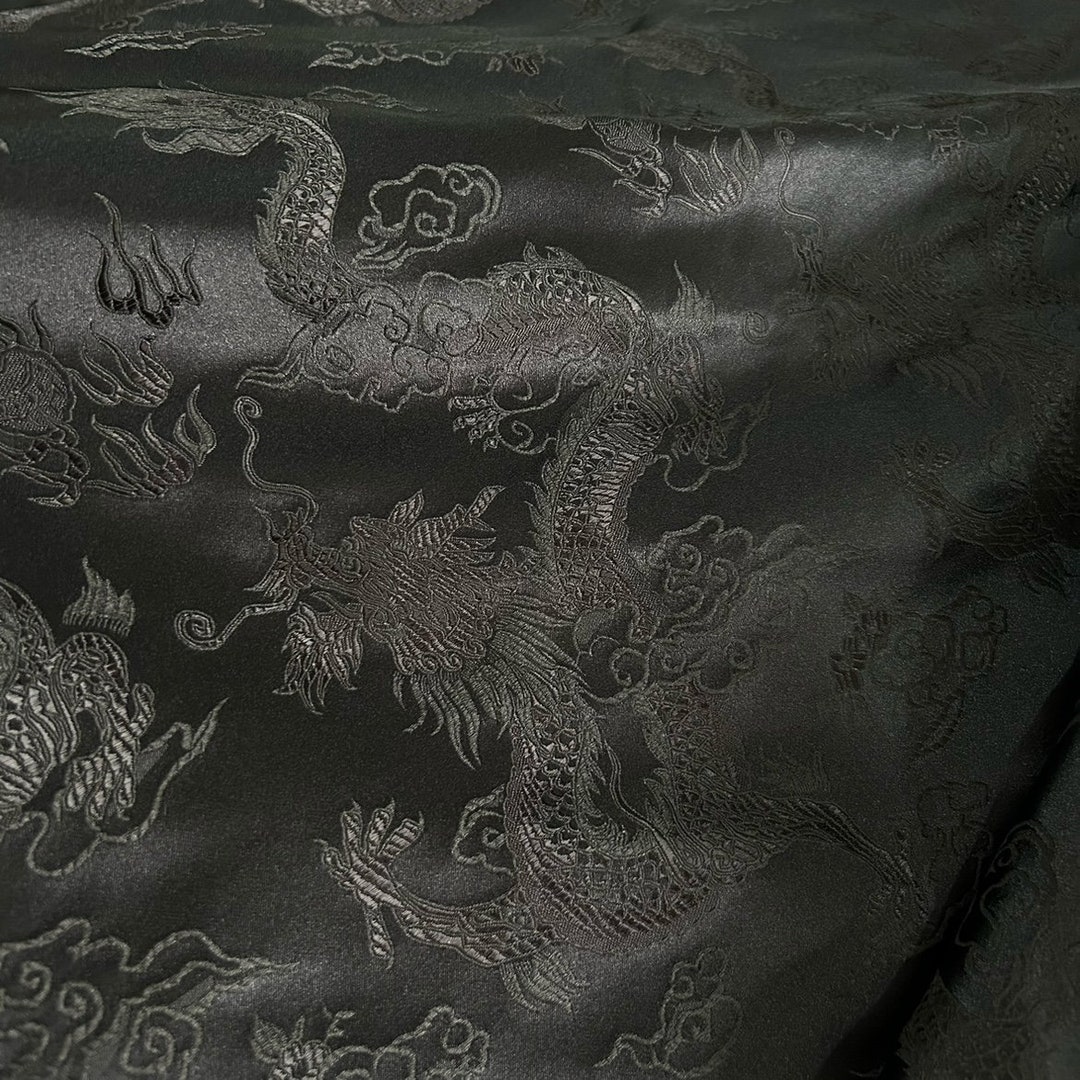 Black Silk Brocade Fabric: Big Dragon Design, 29.5"w - by the Meter - Etsy