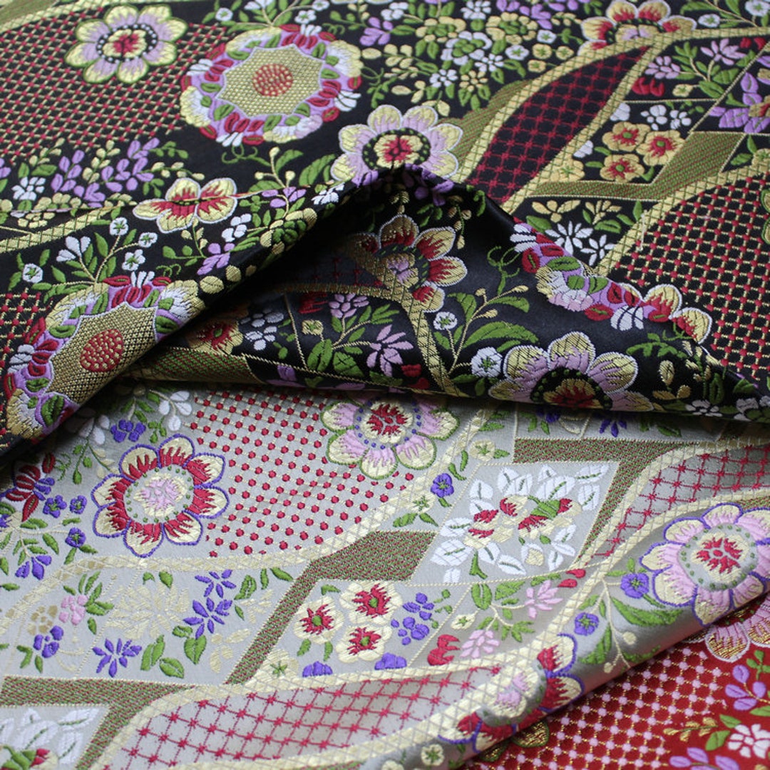 Nishijin Japanese Fabric, Modern Japanese Floral Jacquard Silk Brocade ...
