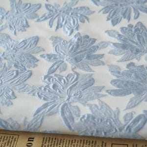 Light Blue Luxury Jacquard Fabric, 3D Vintage Flower Designer Fabric ...