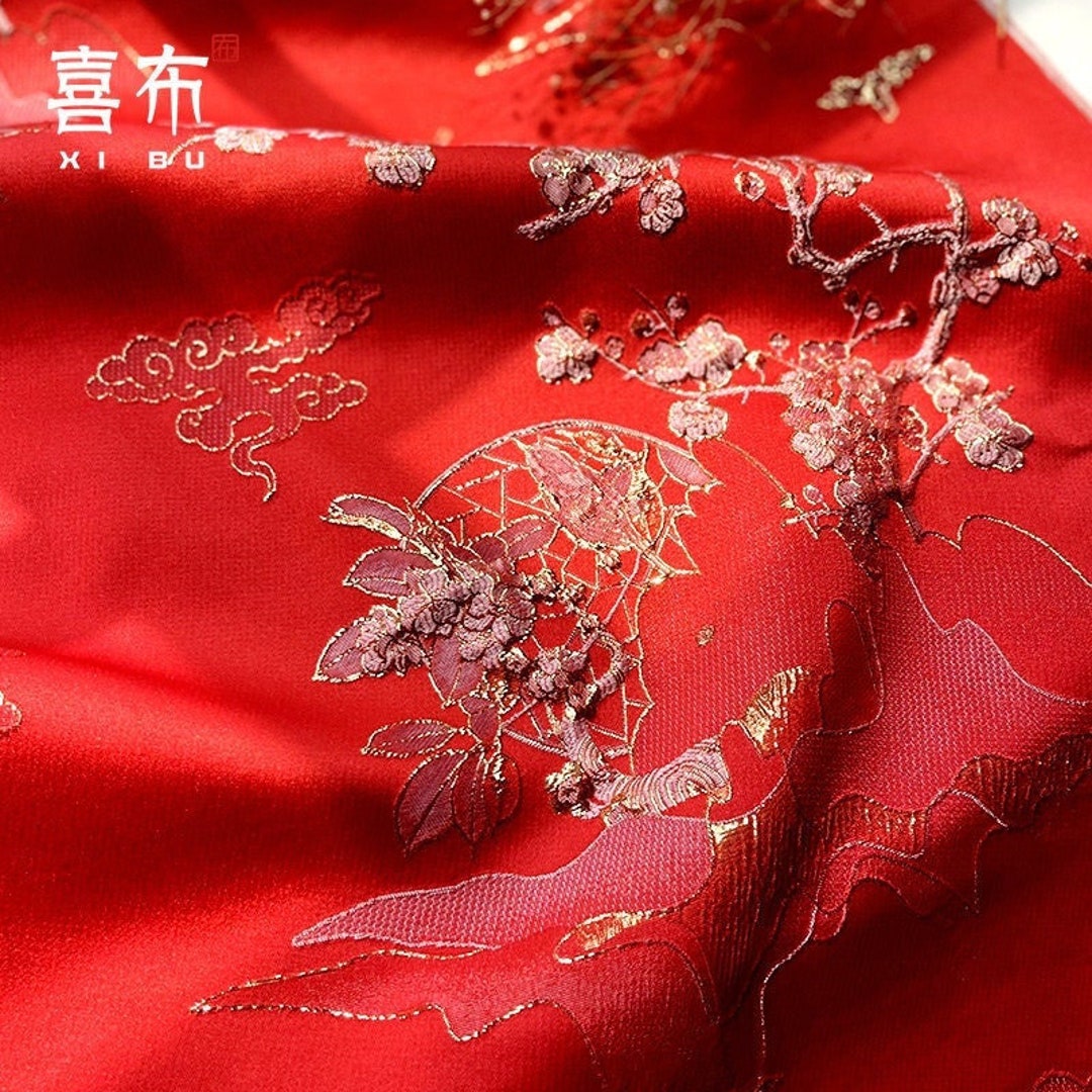 Red & Gold Thread Jacquard Fabric, 3D Texture, Designer Fabric ...