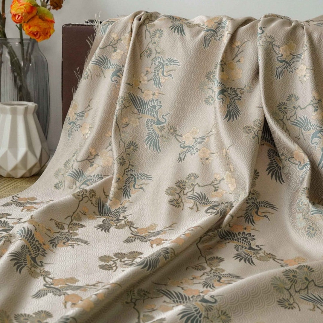 Chinese Style Crane Pattern Jacquard Fabric, Designer Fabric ...