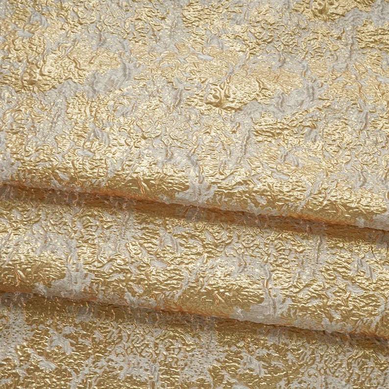 Gold Metallic Jacquard Fabric by the Yard: 3D Embossed Woven Upholstery ...