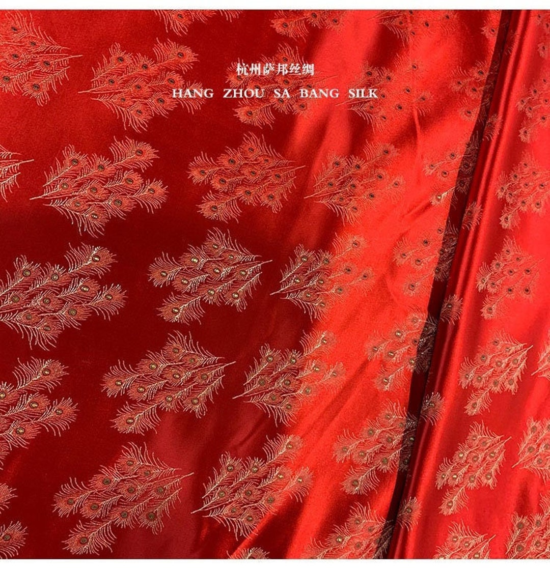 29.5" Width Brocade Fabric Red 7 Patterns Traditional Silk Brocade ...