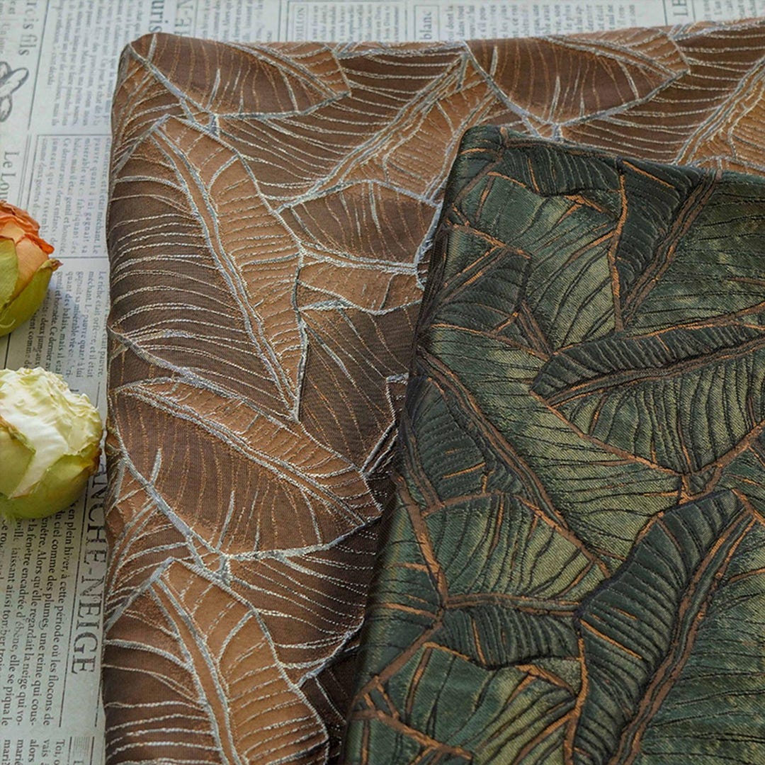 Retro Leaf Embossed Jacquard Upholstery Fabric – 3D Textured Material ...